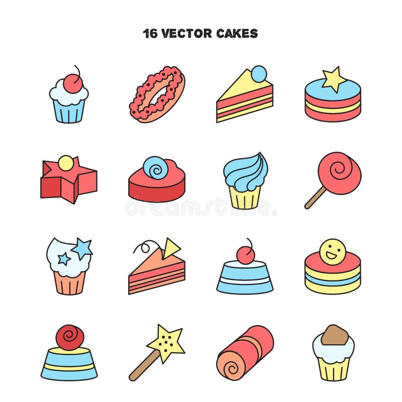 Collection of Bakery and Cake Icons. Candy, Sweet Set Stock ...