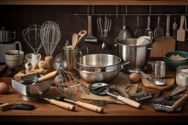 A Collection of Baking Tools and Equipment, Ranging from Whisks and ...