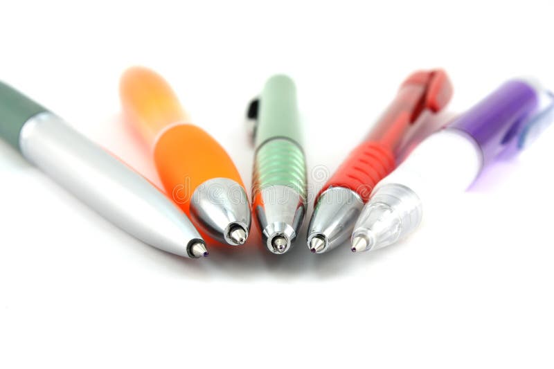 Collection of Ball-point Pen Stock Photo - Image of pencil, violet ...