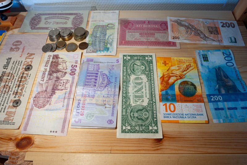 Collection of Banknotes of Different Countries on a Table. Editorial ...
