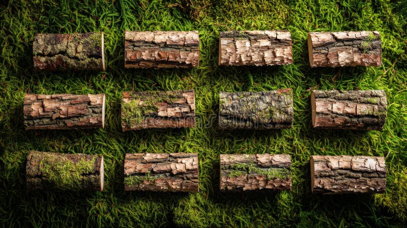 Collection of Bark Sections on Mossy Forest Floor in Natural Light ...