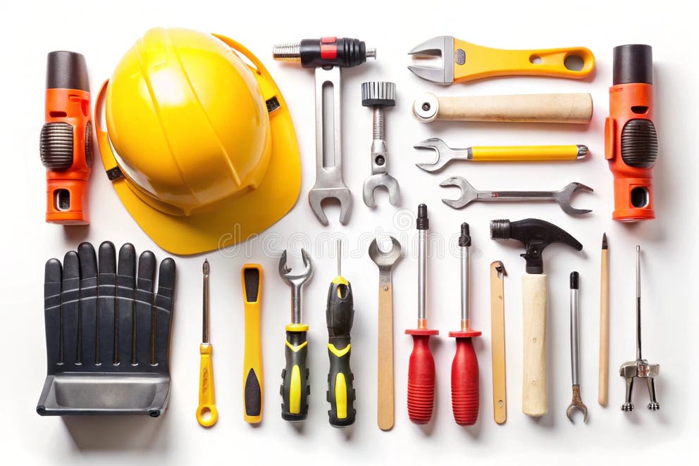 Basic Construction Tool Set on White Background Stock Illustration ...