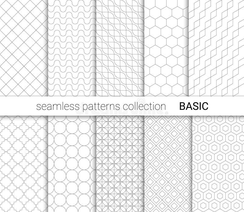 Collection of Basic Seamless Patterns with Black Lines. Stock Vector ...