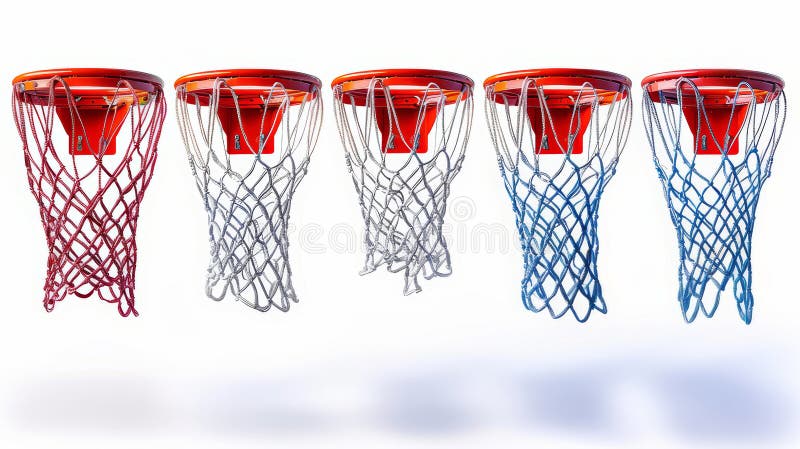 Collection of Basketball Nets in Varying Colors on White Background ...