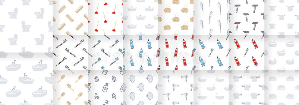 Collection of Bathroom Items Cartoon Seamless Pattern, Vector. Stock ...
