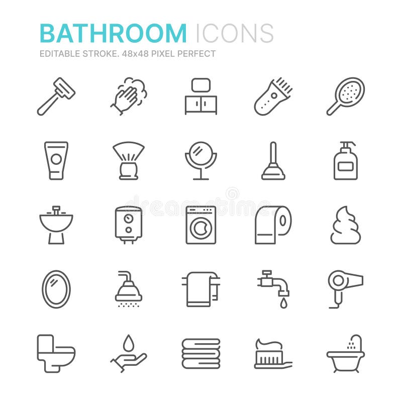 Collection of Bathroom Line Icons Stock Vector - Illustration of design ...