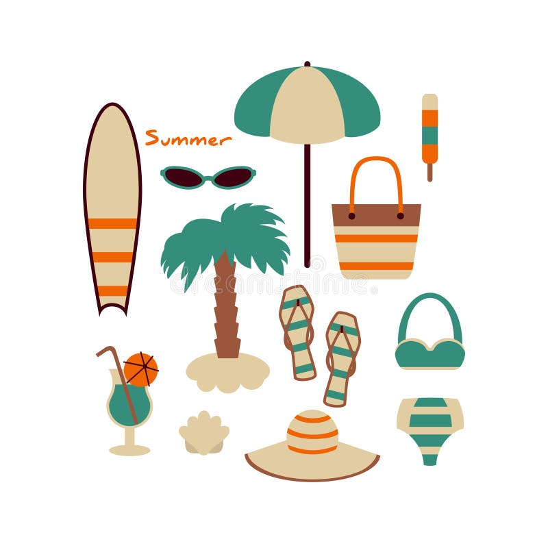 Collection of Beach Elements Stock Vector - Illustration of sunglasses ...