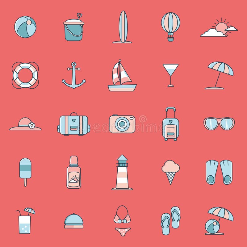 Collection of Beach Icons. Vector Illustration Decorative Design Stock ...
