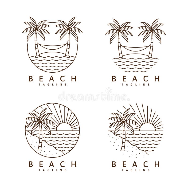 Collection Beach Illustration Monoline or Line Art Style Stock Vector ...