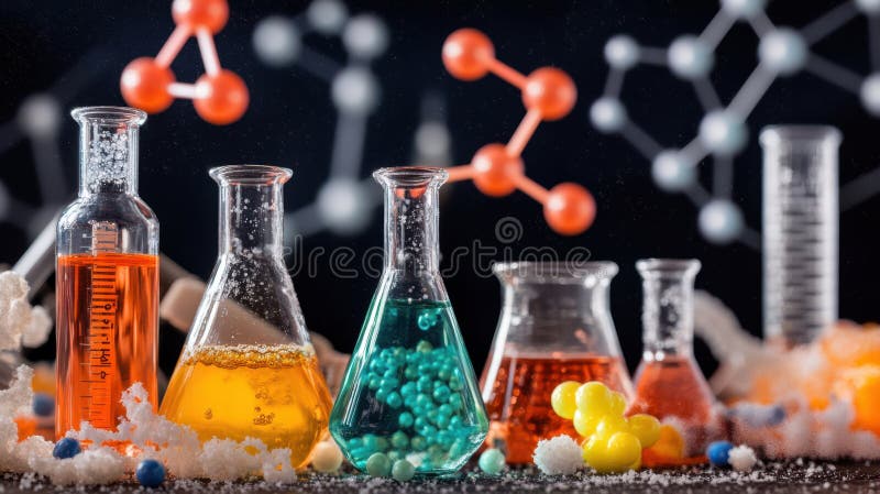 A Collection of Beakers Filled with Various Colored Liquids, Showcasing ...