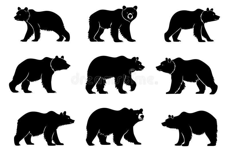 A Collection of Bear Silhouettes Showcasing Various Poses and Types ...