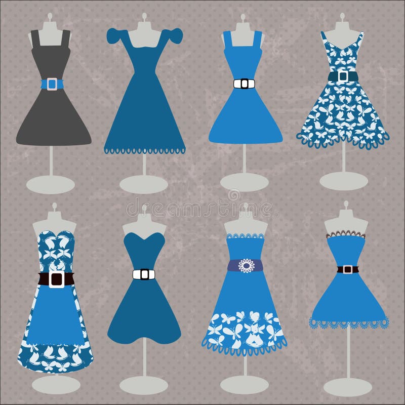 Collection of Beautiful Blue Dresses Stock Vector - Illustration of ...