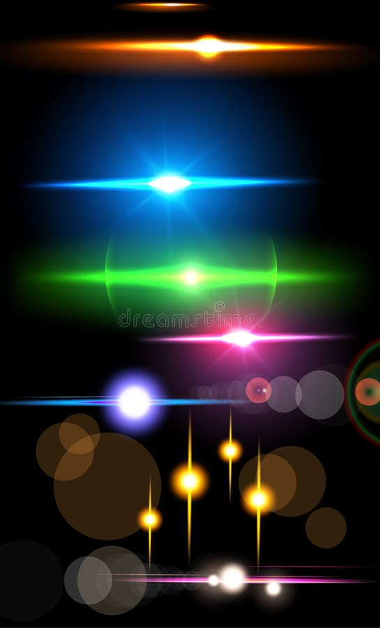 Collection of Beautiful Bright Lens Flares. Lighting Effects of Flash ...