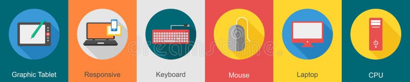 A Set of 6 Computer and Hardware Icons As Graphic Tablet, Responsive ...