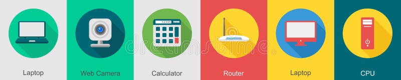 A Set of 6 Computer and Hardware Icons As Laptop, Web Camera ...