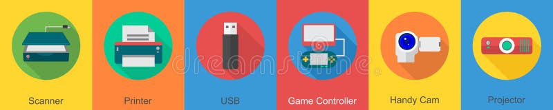A Set of 6 Computer and Hardware Icons As Scanner, Printer, Usb Stock ...