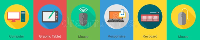 A Set of 6 Computer and Hardware Icons As Computer, Graphic Tablet ...