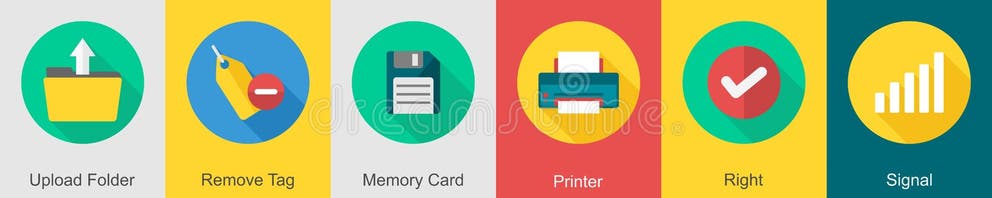 A Set of 6 User Interface Icons As Upload Folder, Remove Tag, Memory Card Stock Vector ...