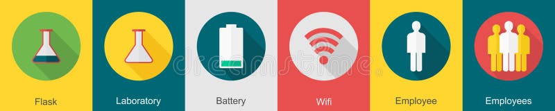 A Set of 6 User Interface Icons As Flask, Laboratory, Battery Stock ...