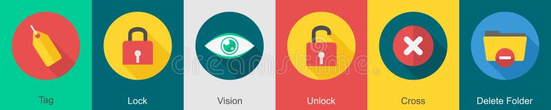 A Set of 6 User Interface Icons As Tag, Lock, Vision Stock Vector ...
