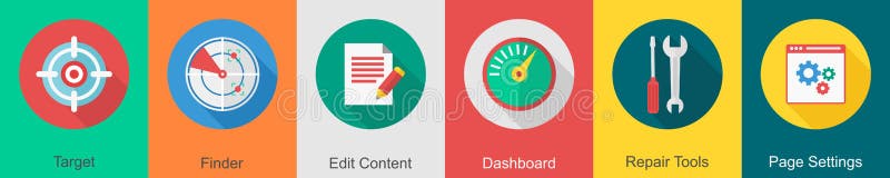 A Set of 6 User Interface Icons As Target, Finder, Edit Content Stock ...