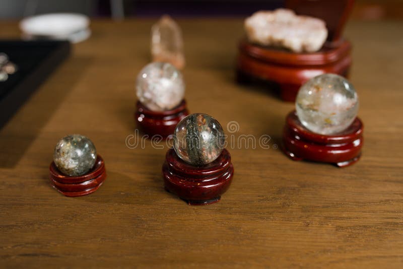 Collection of Beautiful Precious Stones on Wooden Table. Stock Image ...