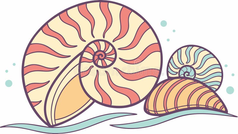 A Collection of Beautiful Seashells, Including a Large Nautilus Shell, Vector Design Generative ...