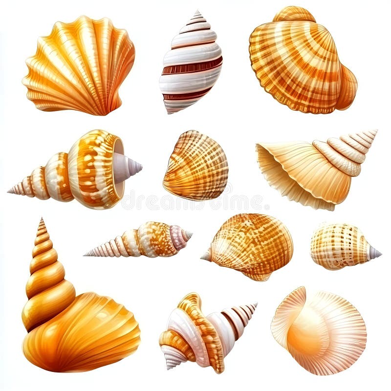 Collection of Beautiful Seashells Various Shapes and Colors of Ocean ...