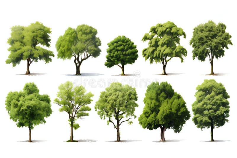 Collection of Beautiful Trimmed Urban Trees Isolated on White ...