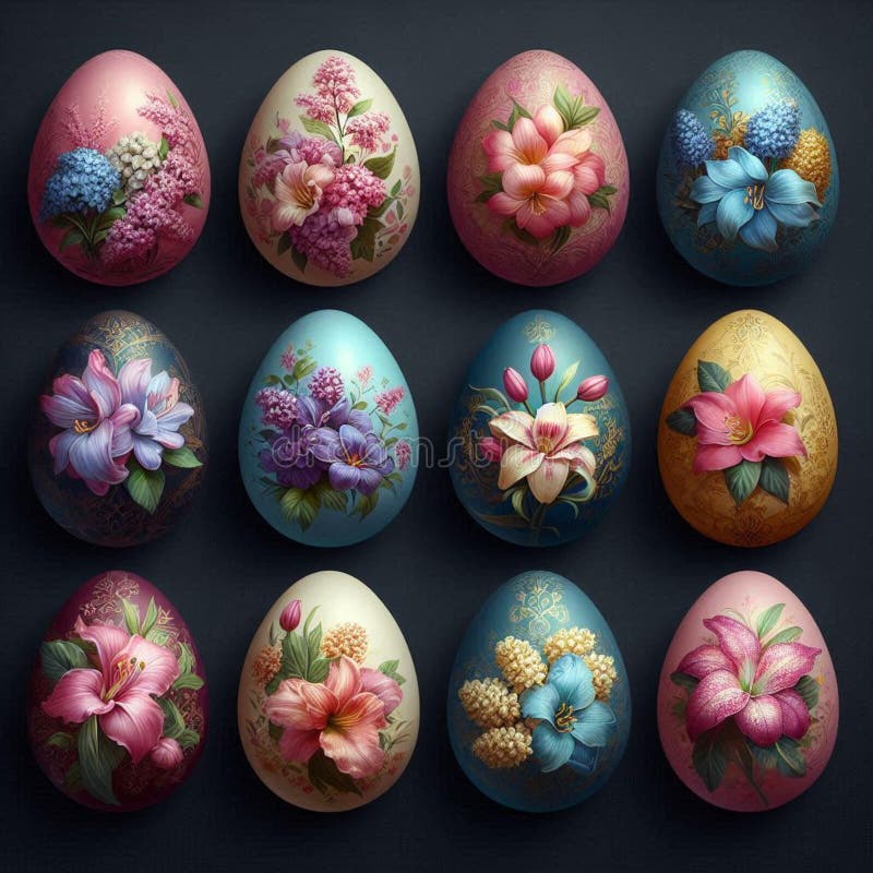 A Collection of Beautifully Decorated Easter Eggs with Floral and ...