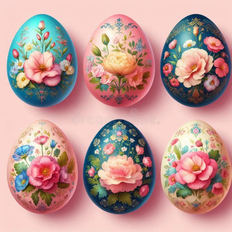 A Collection of Beautifully Decorated Easter Eggs with Floral and Ornate Patterns, Celebrating ...