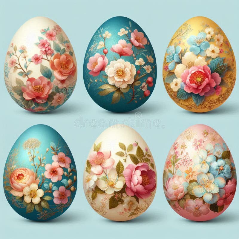 A Collection of Beautifully Decorated Easter Eggs with Floral and ...