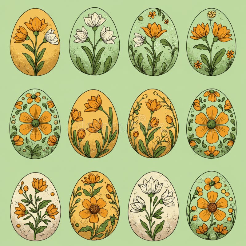 A Collection of Beautifully Decorated Easter Eggs with Floral and Ornate Patterns, Celebrating ...