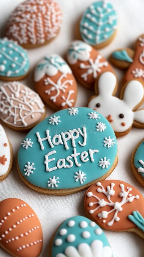 Happy Easter Decorated Cookies with Intricate Icing Patterns and Bunny ...