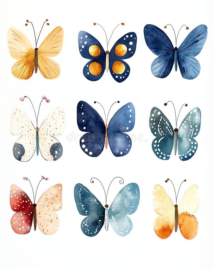 A Collection of Beautifully Illustrated Butterflies in Various Colors ...