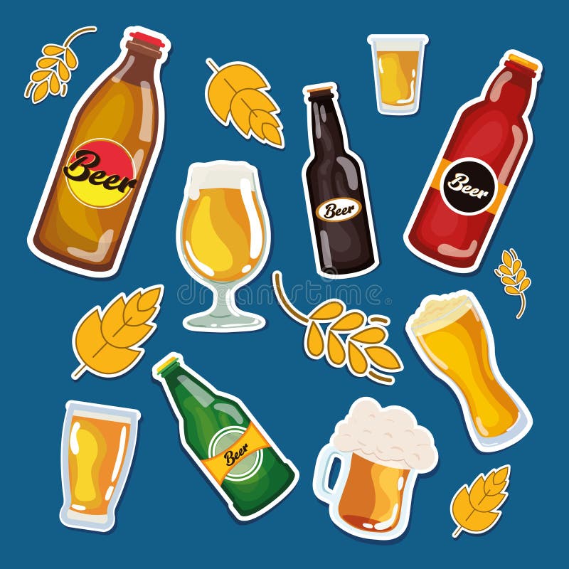 Collection of Beer Bottles Mugs and Glasses Drink Beer Vector Stock ...