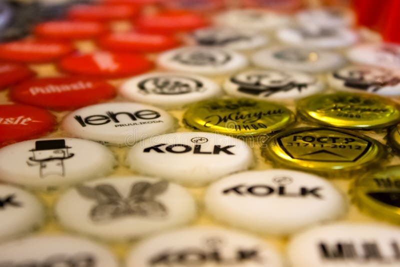 Collection of Beer Caps with Different Brands of Beer Editorial ...