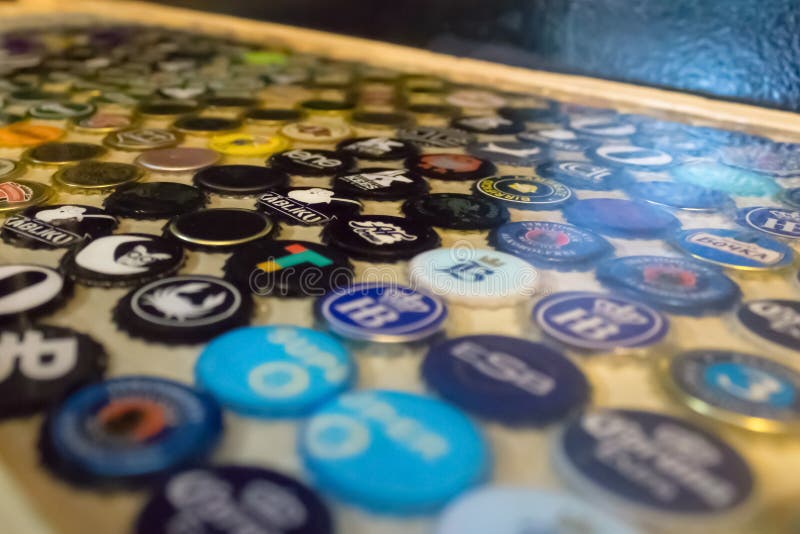 Collection of Beer Caps with Different Brands of Beer Editorial Stock ...