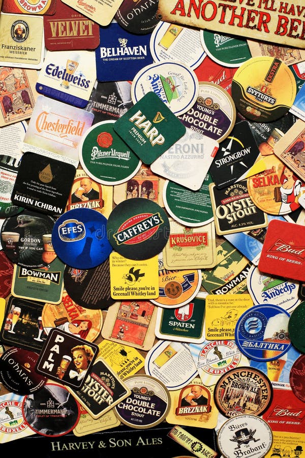 Collection of beer mats editorial stock photo. Image of alcohol - 70898773