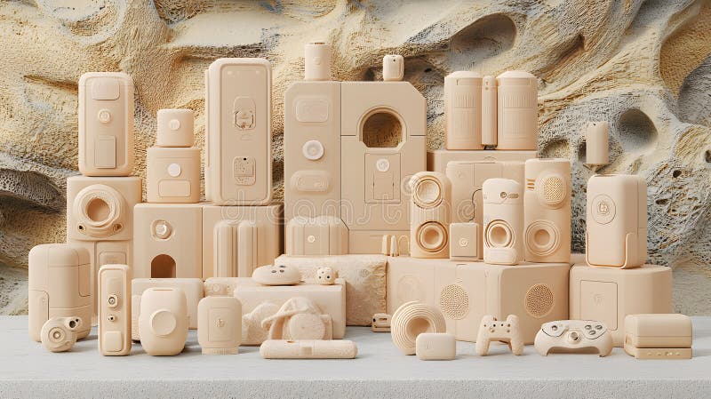 Collection of Beige Tech-inspired Objects on Display Stock Image ...