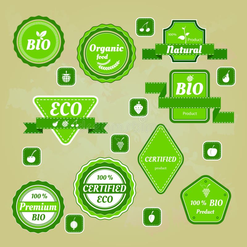 Collection of Bio and Eco Organic Labels Natural Products Stock ...