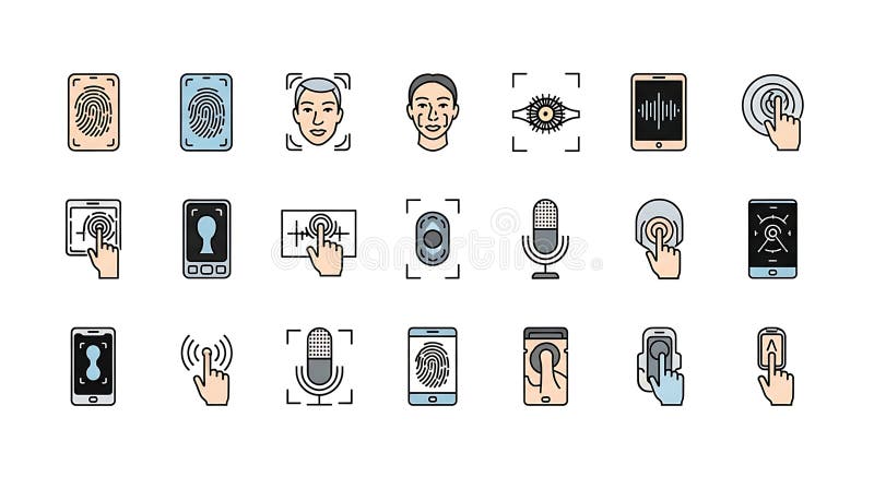 Collection of Biometric Authentication Icons Stock Illustration ...