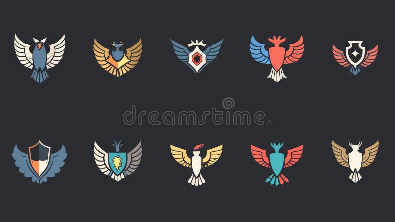 Collection of Bird and Shield Emblems Stock Illustration - Illustration ...