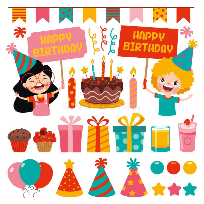 Collection of Birthday Party Elements Stock Illustration - Illustration ...