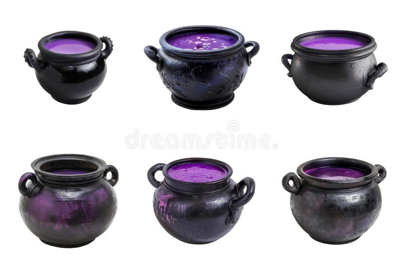 Collection of Black Cauldrons Filled with Purple Liquid Stock Image ...