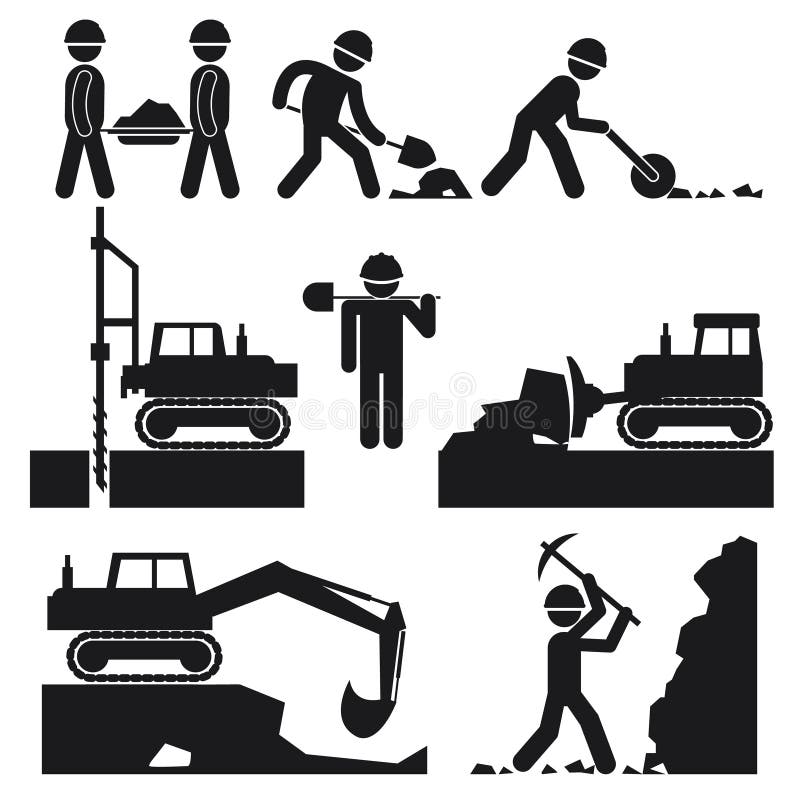 Collection of Black Construction Earthworks Icons Stock Vector ...