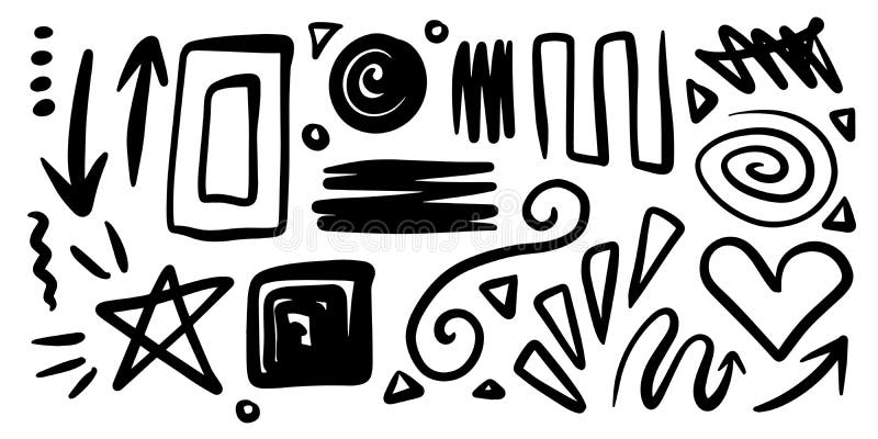 A Collection of Black Doodle Lines and Abstract Random Icons on an ...
