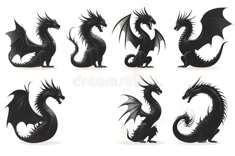 Dragon Different Poses Stock Illustrations – 384 Dragon Different Poses ...