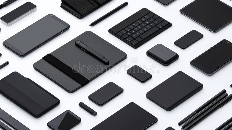 A Collection of Black Electronic Devices Including Cell Phones, Tablets ...