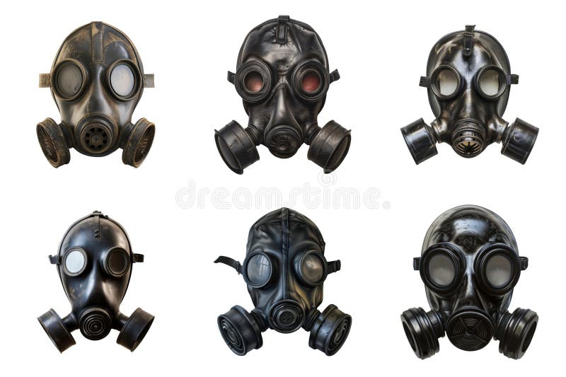 Collection of Black Gas Masks Isolated on White Background Stock Photo ...